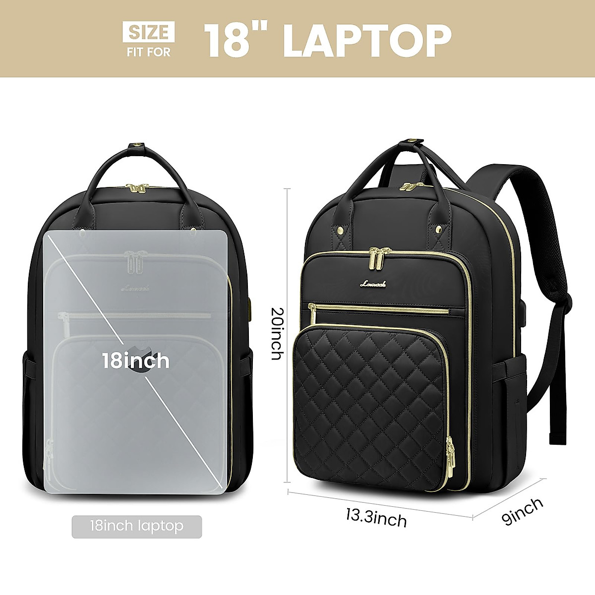 LOVEVOOK Extra Large Travel Backpack Stylish Laptop Backpack Purses for Women, Water Resistant Business Teacher Nurse College Work Computer Bag with USB Charging Port, Fits 18" Laptop