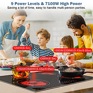 Karinear Electric Cooktop 30 Inch, 4 Burners 7100W Built-in Radiant Electric Stove Top, Ceramic Cooktop with Glass Protection Metal Frame, Kid Safety Lock, Timer, Pause,220-240v Hard Wire, No Plug