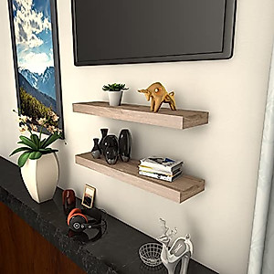 FALANZATH Floating Shelves Wood Set of 2 - Rustic Natural Wood 36 Inch - Rustic Wall Mounted Storage Shelves for Bedroom, Living Room, Bathroom, Kitchen, Office, Farmhouse (Natural Wood)