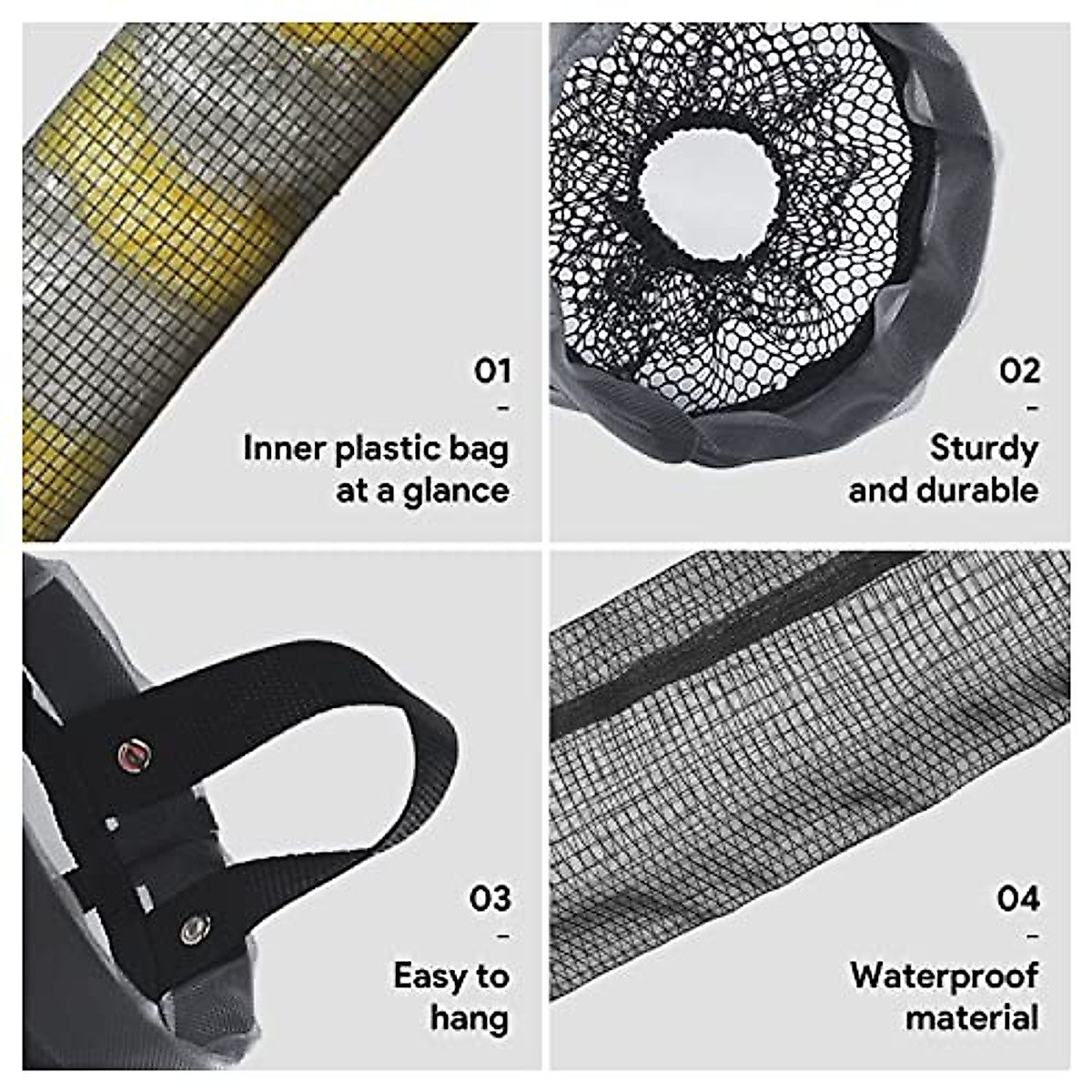 Plastic Bag Holder,Mesh Garbage Bag Holder,Folding Hanging Storage Dispensers Bag Holder,Organizer Rubbish Bags for Home and Kitchen (L-Black)