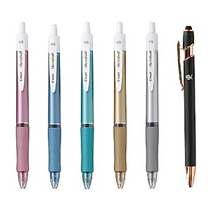 Pilot Japan Pilot Acroball T Series Retractable Ballpoint Pen 0.5mm Black Ink 5 Body Colors Set BAB-15EFT With Kanji LOVE Sticker, 0.44 x 5.61 2.22 in