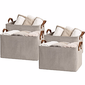 StorageWorks Storage Baskets for Shelves with Metal Frame, Organizing Basket, Shelf Baskets, Brown and Beige, 4-Pack