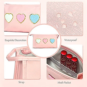 BYXEPA Preppy Heart Makeup Bag with Pocket Cosmetic Bag Waterproof Make up Travel Accessories Case Kids Portable Storage for Teen Girls Gift (Pink-Hearts)