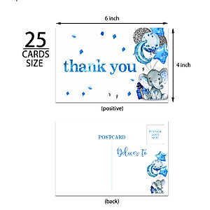 Yuansail Baby Shower Thank You Postcards, Blue Elephant Appreciation Post Cards, 25 cards – (bb006-ganxie)