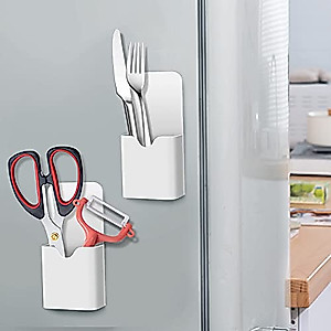 CASEBOT Magnetic Marker Holder, Pen Holder for Whiteboard or Fridge, Magnet Pencil Cup Storage Organizer for Office, Home, Locker and Metal Cabinets, 2 Pack, White