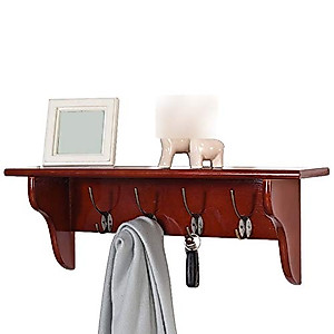 KXDFDC Rustic Coat Rack Wall Mounted Farmhouse Coat Hooks Wall Mounted Entryway Wooden Wall Coat Rack Dark Wood