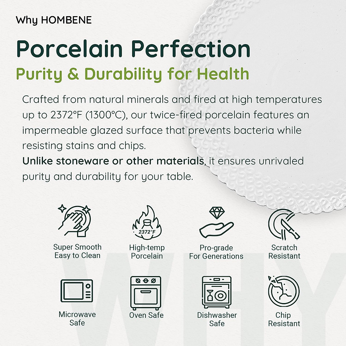 HOMBENE Plates and Bowls Sets, 16 Piece Dinnerware Sets with Dishes, Bowls and Plates, Porcelain Dinner Set with Plates, Modern Dish Set for 4