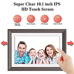 Digital Picture Frame FRAMEO 10.1 Inch 1280x800 IPS LCD Touch Screen WiFi Digital Photo Frame with Auto-Rotate 32GB Storage Share Photos and Vedios Instantly via Frameo (10.1 inch Wood Effect)