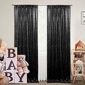 Black Sequin Backdrop 2 Panels 2FTx8FT Halloween Backdrop Curtains Party Decorations Birthday Wedding Photo Backdrop