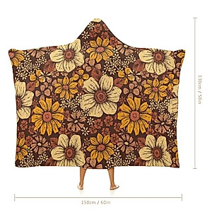 TaoYTao 50"x60" Women Summer Retro Floral Blanket Hoodie, Foldable Wearable Funny Hooded Blanket Robe Cloak, Christmas Birthday Gifts Anniversary For Wife Girlfriend Women