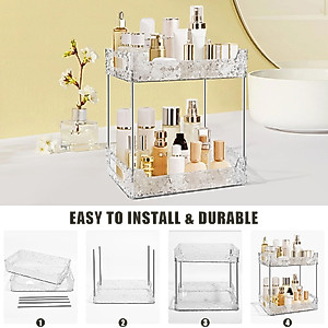 TENDER EPOCH 2-Tier Bathroom Counter Organizer Countertop Storage, Dresser Organizer Vanity Tray for Makeup, Perfume Organizer Cosmetics Skincare Shelf Organizer - Clear