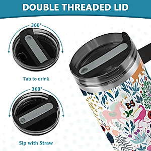 Yasala Car Tumbler with Handle Fairytale Forest Unicorn Travel Mug Coffee Cup Insulated Beverage Container Mega Cup for Hot Cold Drinking Thermos Water Bottle Cupholder Friendly 40 oz