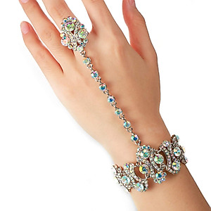 EVER FAITH 1920s Style Inspired Bracelet Adjustable Ring Set Iridescent Clear AB Crystal