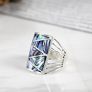 AeraVida Stripe Line Zig-Zag Abalone Shell .925 Sterling Silver Ring | Elegant Statement Ring for Women | Ablone Accessory | Ring Size (8)