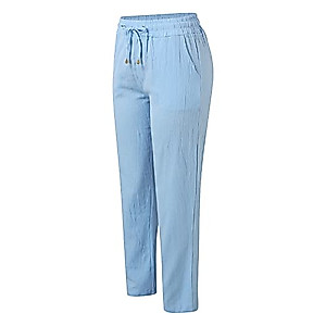 MGBD Wide Leg Pants for Women Business,Linen Pants for Women Petite Taper Leg,Beach Pants for Women Casual Summer,Linen Pants for Women Ankle Length,Ladies Pants with Elastic Waistband