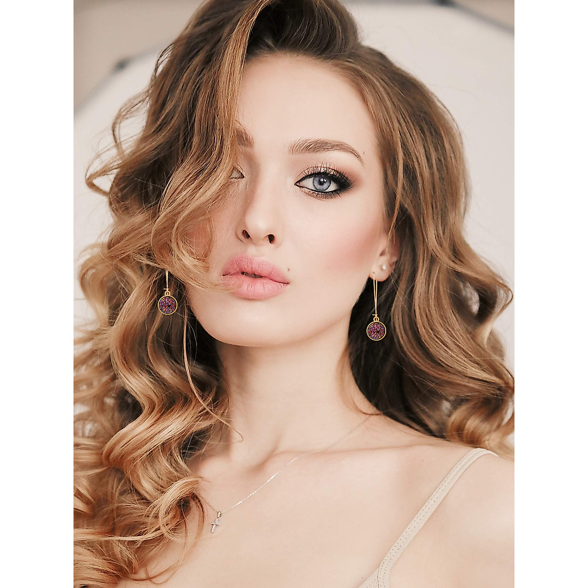 9 Pairs Faux Druzy Drop Earrings Rainbow Crystal Pendant Earrings Colorful Stainless Steel Dangle Earrings for Women