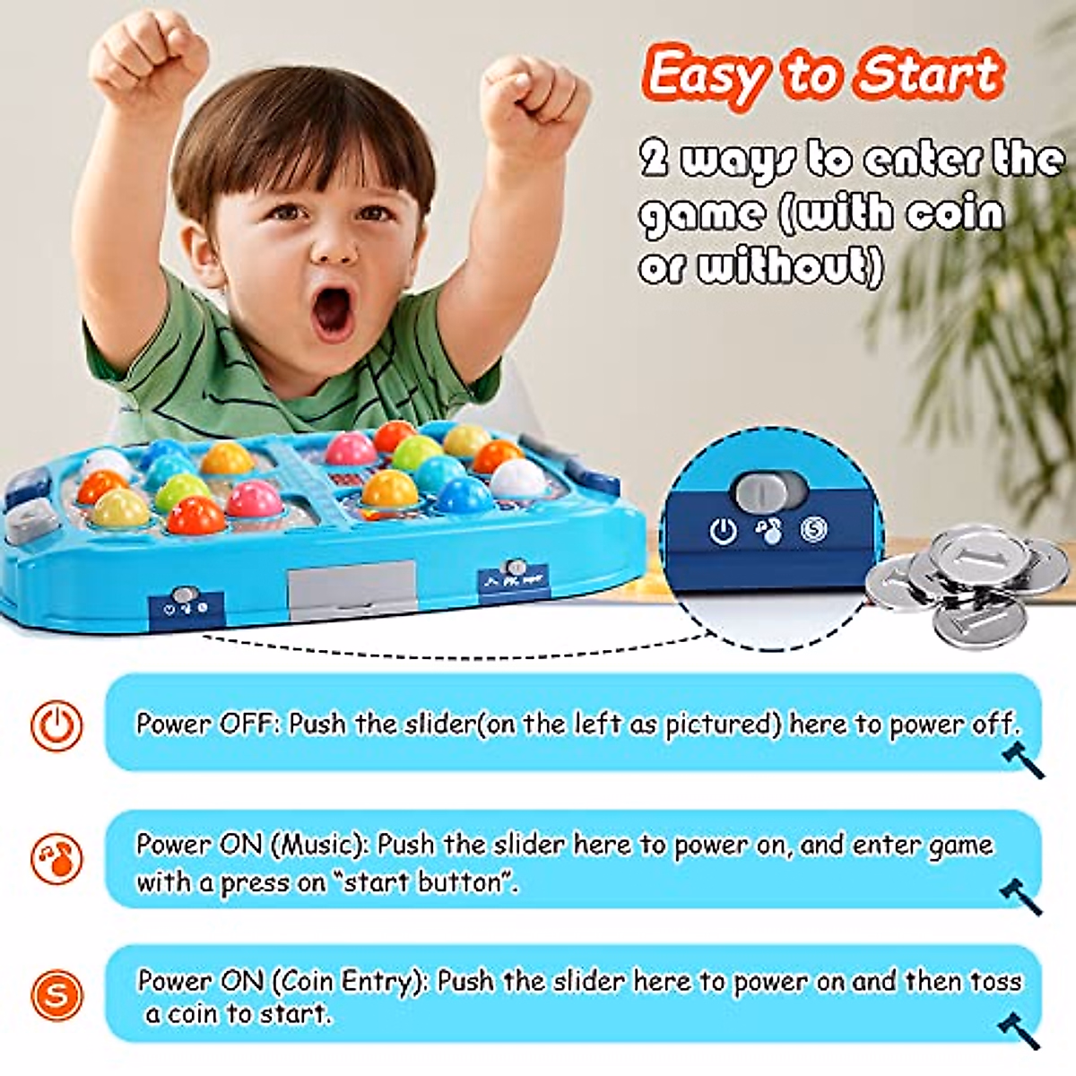 Whack A Mole Game, Toys for 3+ Year Old Boys/Girls, Whack A Mole Game for Toddlers, Pounding Toy for 3 4 5 6 7 8+ Kids, Interactive Educational Toys with Sound and Light, PK Mode with 2 Hammers