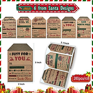 XDMTWLKJ from Santa Gift Tag Stickers, Self-Adhesive Christmas Labels for Gift Wrapping, from The North Pole Stickers 2 x 3 Inches, 200 Count (Brown)