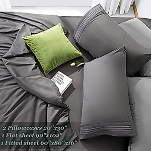 LBRO2M Bed Sheet Set Queen Size 16 Inches Deep Pocket 1800 Thread Count 100% Microfiber Sheet,Bedding Super Soft Comfortable, Cool Warm,4 Piece（Dark Grey）