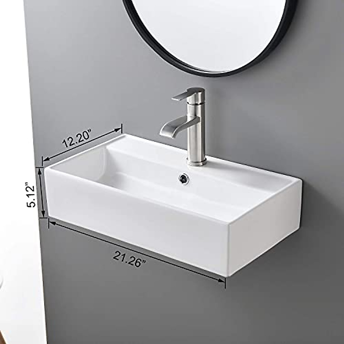 SHACO Wall Mounted Bathroom Sink with Towel Rack, 21" X 12" Modern Wall Mount Sink, Sinks for Small Bathrooms Wall Hung Sink, White Rectangular One Hole Lavatory Vanity Porcelain Ceramic Bathroom Sink