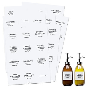 AIEX Coffee Syrup Labels, 84pcs Waterproof White Minimalist Coffee Syrup Labels Stickers for Bottles Coffee Bar Containers Dispenser Organization