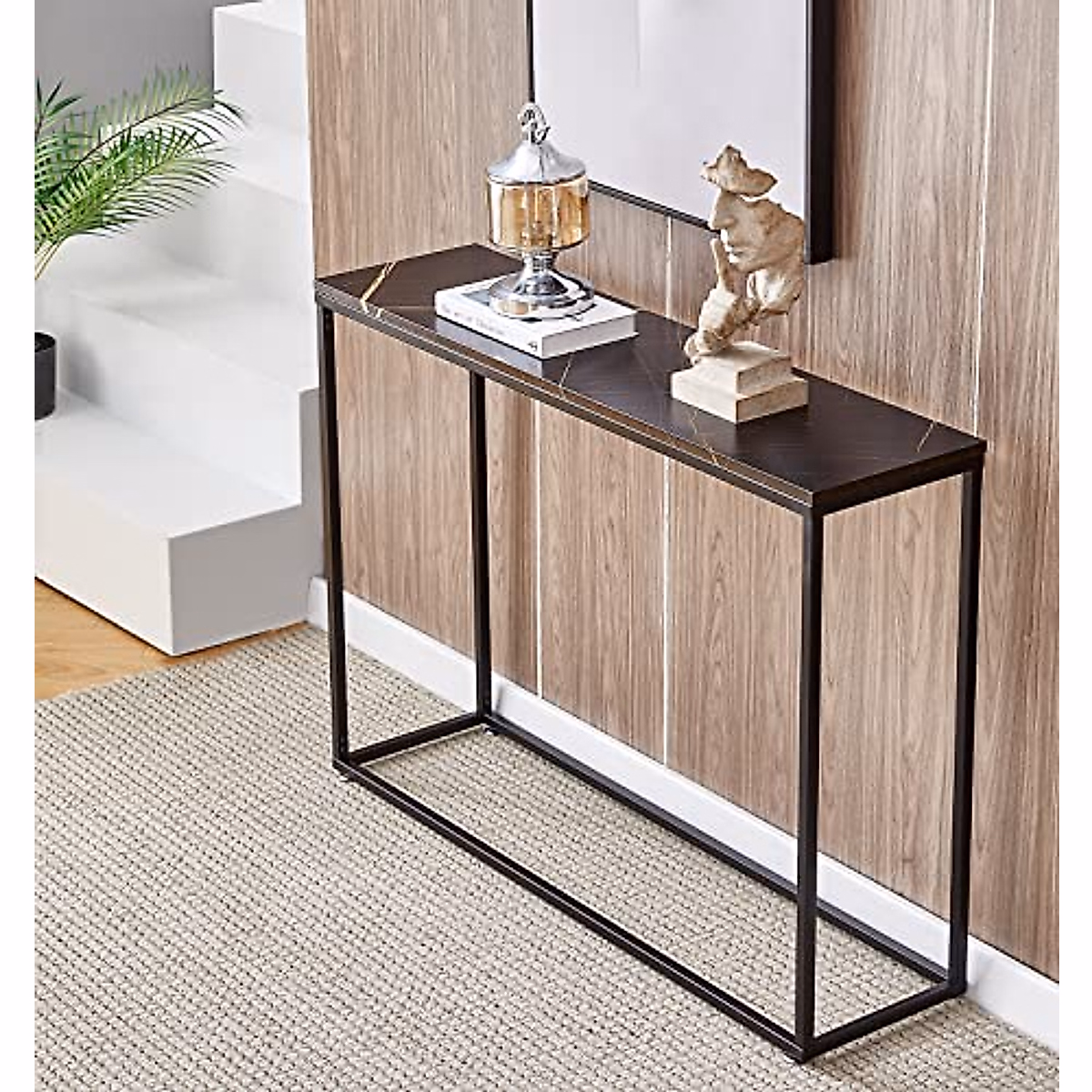 Console Tables for Entryway, Faux Marble Sofa Tables, Entryway Table for Living Room, Gold Entrance Table, MDF Entry Table, Foyer Tables w/Metal Frame, Behind Couch Table for Hallway(Black8)