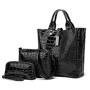 YOUNXSL Women Fashion Handbags Wallet Tote Bag Shoulder Bag Top Handle Satchel Purse Set 3pcs Black