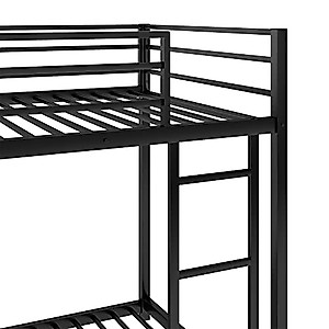 Twin Over Twin Metal Bunk Bed Frame with Safety Guard Rail and Ladder, Space-Saving, No Box Spring Needed, Noise Free (Black)
