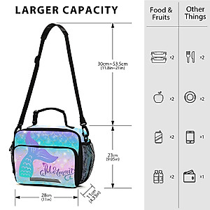 ALAZA Mermaid Girls Lunch Box Insulated Lunchbox Kids Girl Lunch Bag Portable Reusable Lunch Cooler Bag with Strap