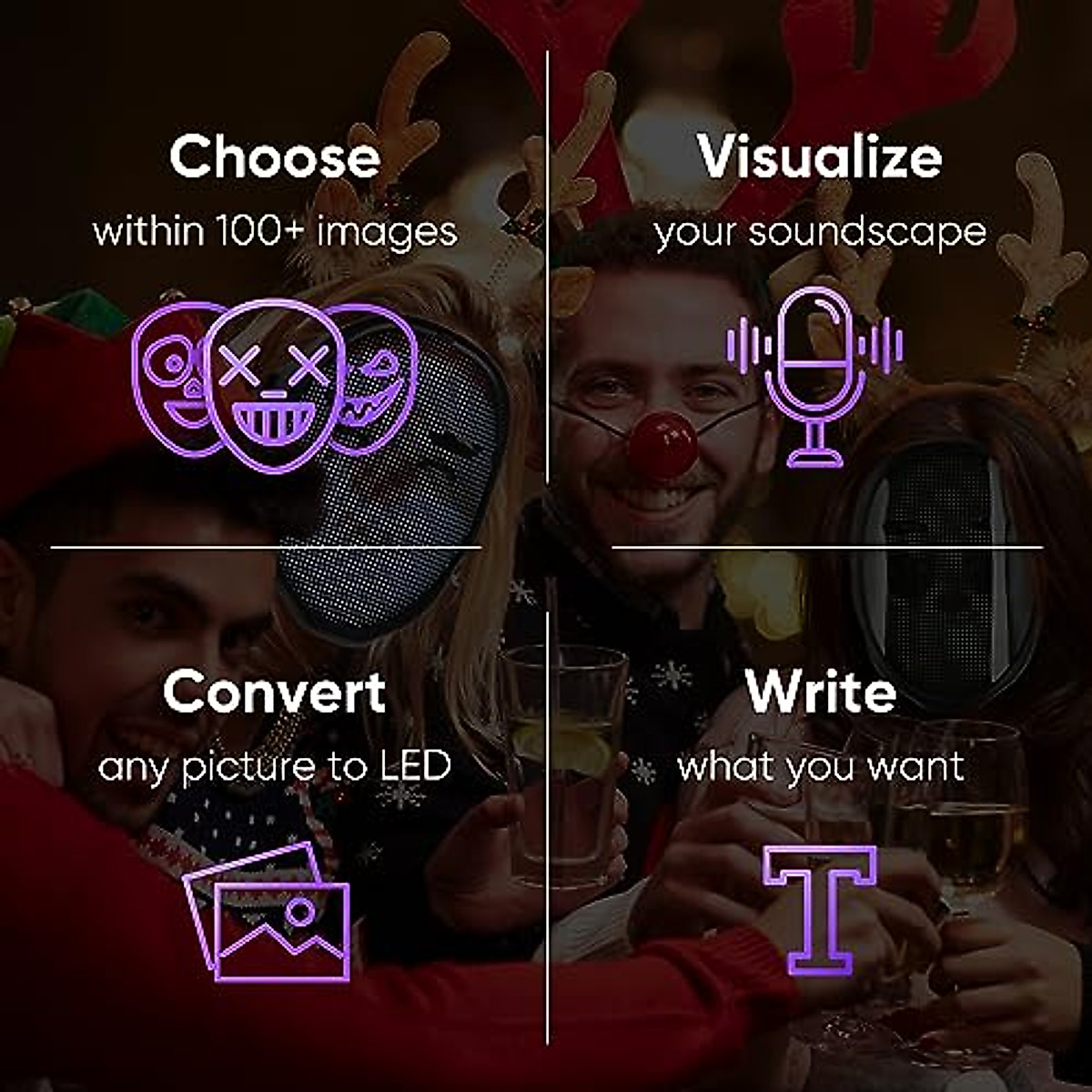 CHEMION Led Mask with Bluetooth App, Led Face Mask for Adults, Digital Face Mask for Birthday Parties, Concerts, Costume mask (AA Battery)