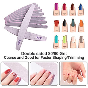 80/80 Grit Nail Files (10 Pack), Emery Boards for Acrylic Nails and Gel Nails, Coarse Nail File Double Sided 80 Grits Emory Professional Nail Filers Reusable Washable Manicure Curved Gray