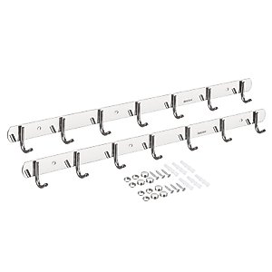 uxcell Coat Hook Rack, 304 Stainless Steel Coat Rack Wall Mounted with 7 Hooks Metal Hook Rail Wall Hangers for Hanging Bedroom Bathroom 2Pcs