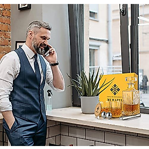 Decanter Set with Glasses,Crystal Whiskey Decanter Sets with Liquor Glasses and Whiskey Stones for Alcohol Hennessy Scotch Bourbon Gifts for Men,9 Pcs