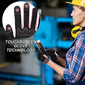 HUWLUIWA Work Gloves Women, Flexible & Stretchable Touchscreen Pink Working Glove Utility Synthetic Leather Mechanic Gloves for Construction Yardwork Gardening Small Pink