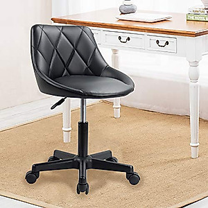 KKTONER Mid Back PU Leather Height Adjustable Swivel Modern Task Chair Computer Office Home Vanity Chair with Wheels (Black)