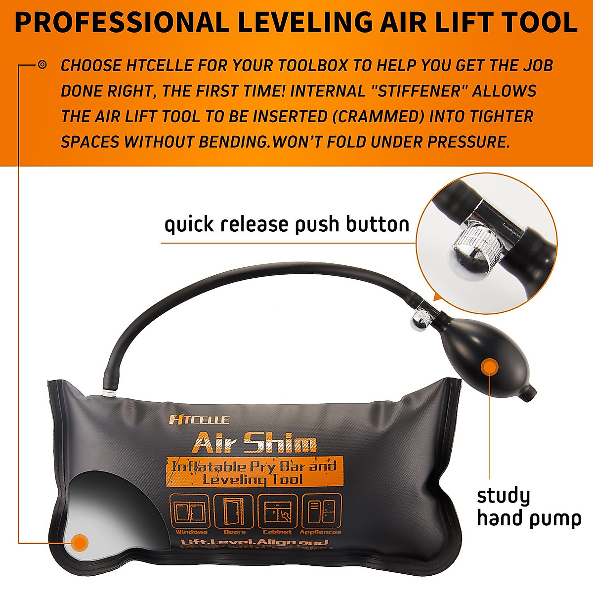 Air Wedge Bag,HTCELLE 3 Piece Commercial Grade Air Wedge Bag Pump Professional Leveling Kit & Alignment Tool Inflatable Air Wedge for a Variety of Jobs,Sizes/Small/Medium/Large.