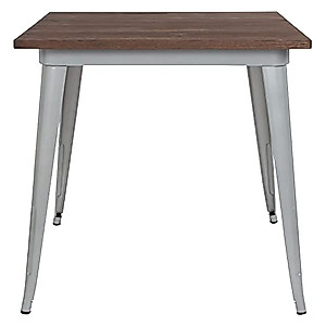 Flash Furniture Toby 31.5" Square Silver Metal Indoor Table with Walnut Rustic Wood Top