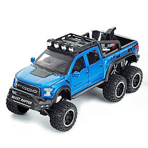 SASBSC F-150 Pickup Truck Toy Refitted 6x6 Off-Road Model Truck 1/24 Scale Die-Cast Metal Toy Car (Blue)
