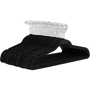 Amazon Basics Slim, Velvet, Non-Slip Suit Clothes Hangers, Black/Silver - Pack of 30