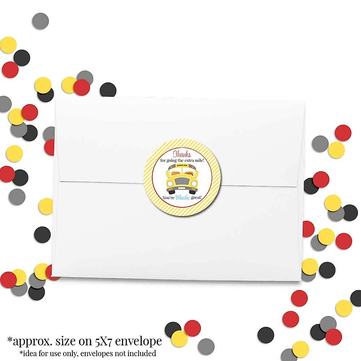 Go The Extra Mile Transportation Themed School Bus Driver Appreciation Thank You Sticker Labels, 40 2" Party Circle Stickers by AmandaCreation, Great for Envelope Seals & Gift Bags