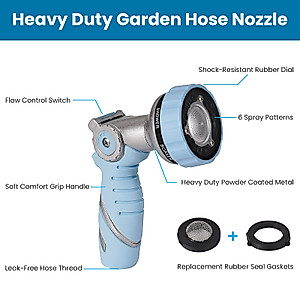 GREEN MOUNT Garden Hose Nozzle Heavy Duty Water Nozzle with Thumb Control On Off Valve, 6 Adjustable Spray Watering Patterns Comfortable Ergonomic Handle for Watering Plants, Washing Car, Cleaning