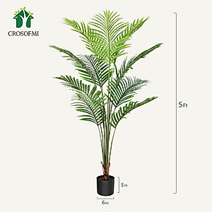 CROSOFMI Artificial Areca Palm Tree 5 Feet Fake Tropical Palm Plant,Perfect Faux Dypsis Lutescens Plants in Pot for Indoor Outdoor Home Office Garden Modern Decoration Housewarming Gift，2Pack