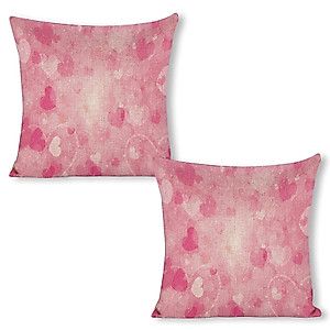 Pink Romantic Heart Throw Pillow Covers 18×18 Pillowcases Set of 2 Happy Valentine's Day Linen Decorative Square Pillow Case Cushion Covers Standard Size for Sofa Couch Outdoor Bed Pillow Protectors