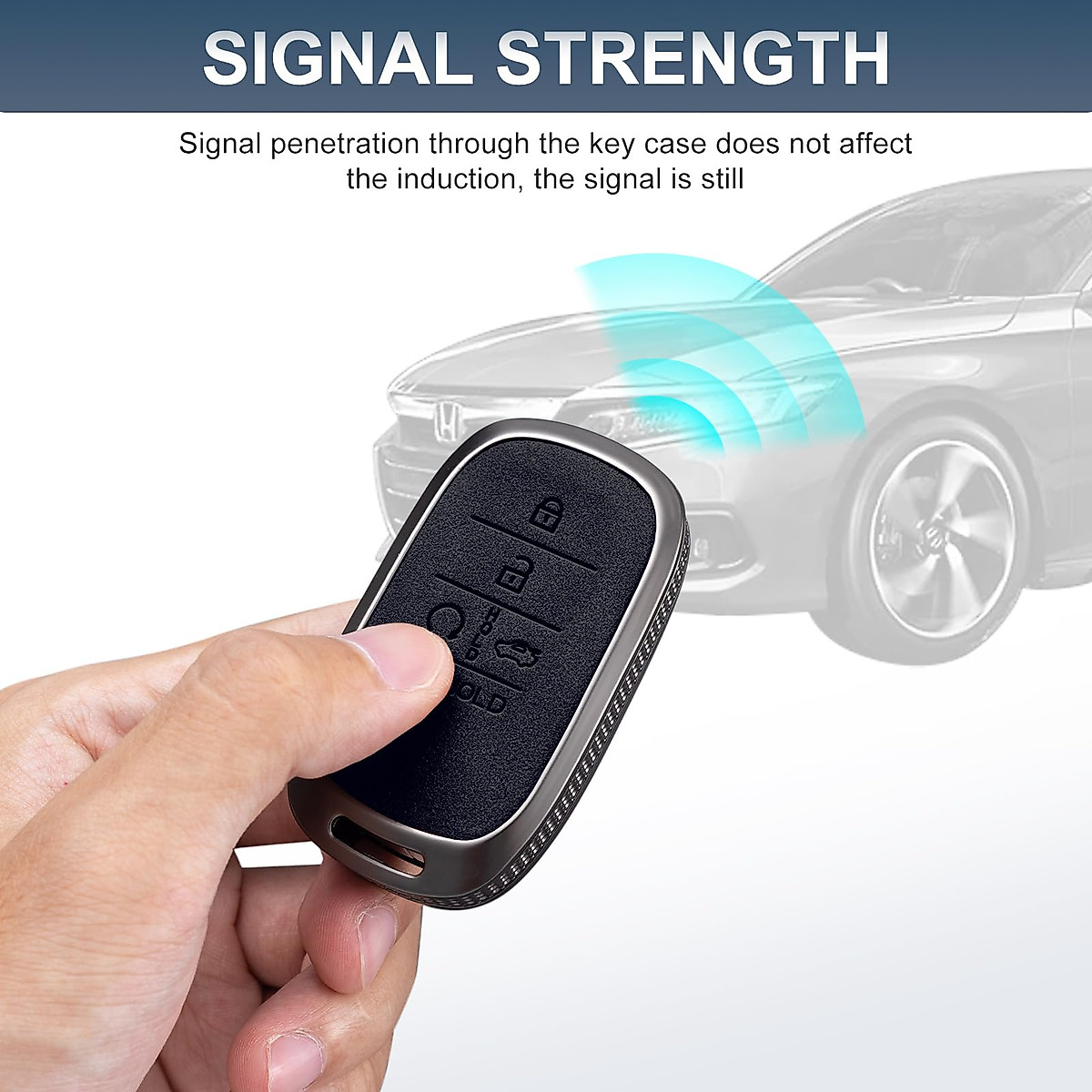 YO&YOYE Compatible with Honda Key Fob Cover with Keychain Leather Key Case Protector for 2022 Honda Accord Civic CRV Pilot Odyssey 11th Gen Smart Key Case Holder (Black)