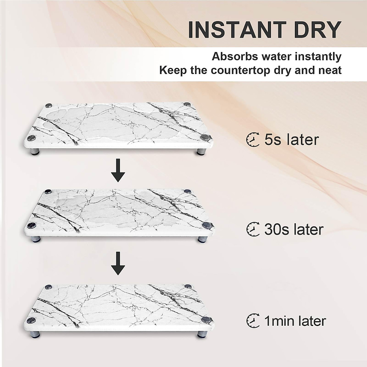 MSJGA Kitchen Sink Organizer, Instant Drying Diatomaceous Earth Sink Tray, Bathroom Counter Organizer, Instant Drying Stone Sink Caddy, Suitable for Soap Sponge Holder Toothbrush Cup (marble white)