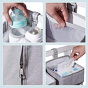 SUNVENO 3-in-1 Detachable Changing Table Diaper Organizer, Crib Hanging Diaper Organizer for Baby Essentials Storage, Grey