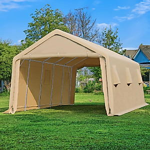 ADVANCE OUTDOOR 13x20 ft Garage Tent Carports with 2 Roll up Doors & Vents Outdoor Portable Storage Shelter for Vehicle Truck Boat Anti-UV Snow Resistant Waterproof, Beige