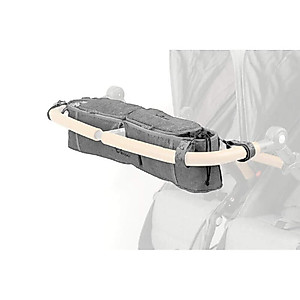 StrollAir Universal Double Stroller Organizer, Insulated Cup Holder Stroller Caddy for TWIN WAY Mountain Buggy Bumbleride Indie Twin Bob Duallie & Baby Jogger City Mini Stroller Accessories, Grey