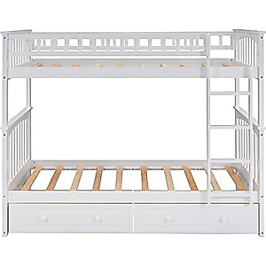 Harper & Bright Designs Bunk Beds Twin Over Twin, Twin Bunk Bed with Sotrage Drawers , Wooden Bunk Bed with Safety Rail Ladder,Can be Convertible to 2 Beds,White