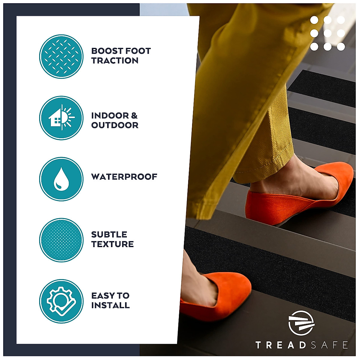 TREADSAFE Anti Slip Tape for Stairs,Non Slip Tape for Outdoor/Indoor Steps,Anti Skid Tape Roll, Traction Tread Tape for Stairs, Waterproof Grip Tape Black Traction Tape